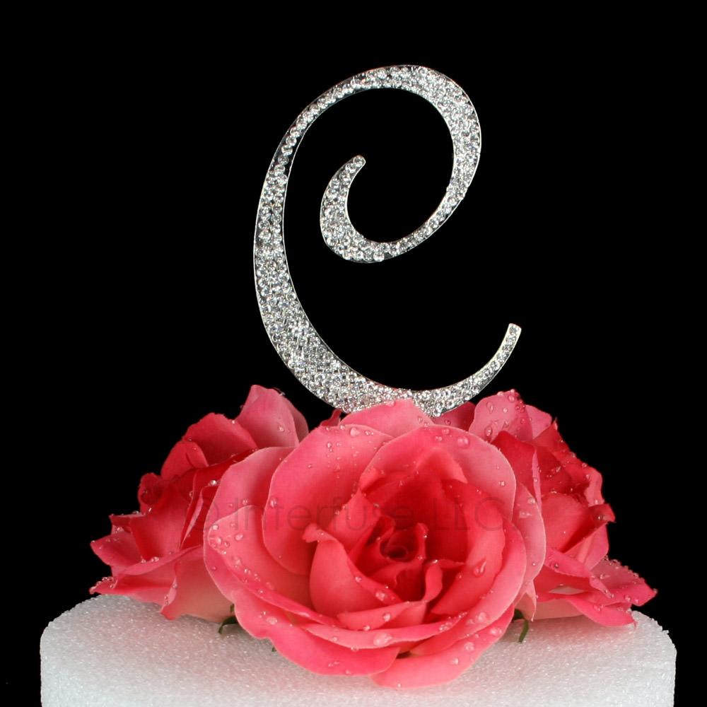 Letter C Cake Topper Monogram - 5 Inch Silver Rhinestone