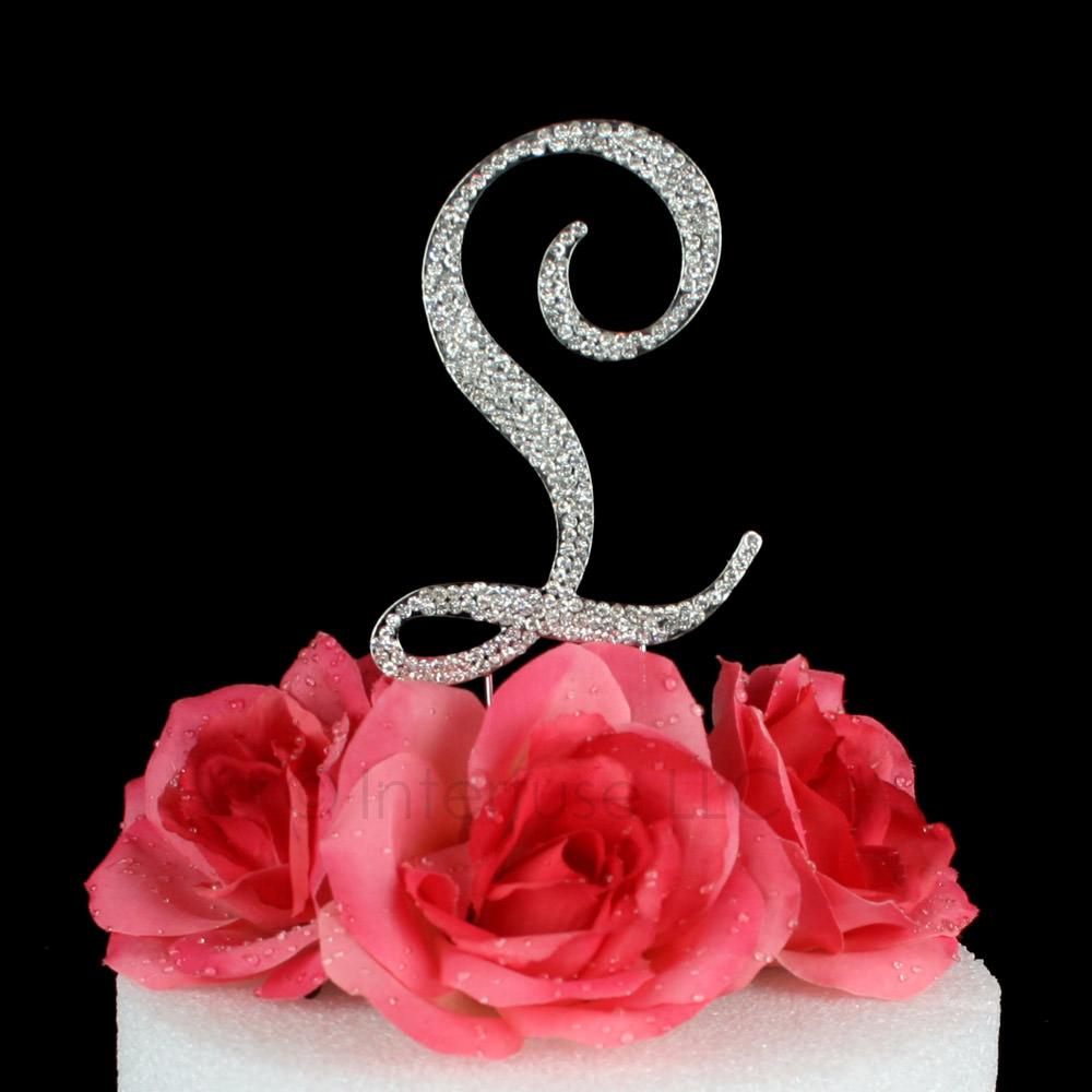 Letter L Cake Topper Monogram - 5 Inch Silver Rhinestone