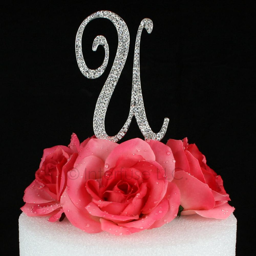 Letter U Cake Topper Monogram - 5 Inch Silver Rhinestone