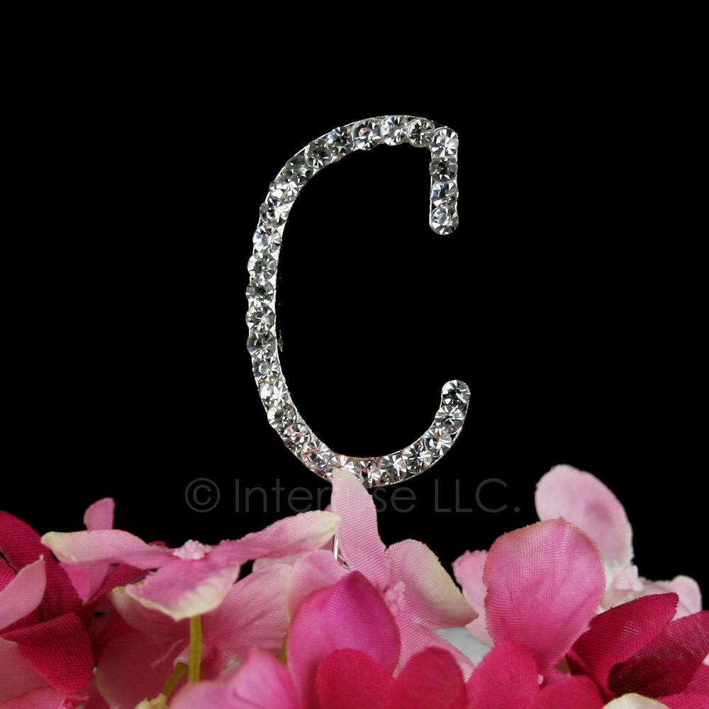 Rhinestone C Cake Topper - 2 Inch Monogram Letter