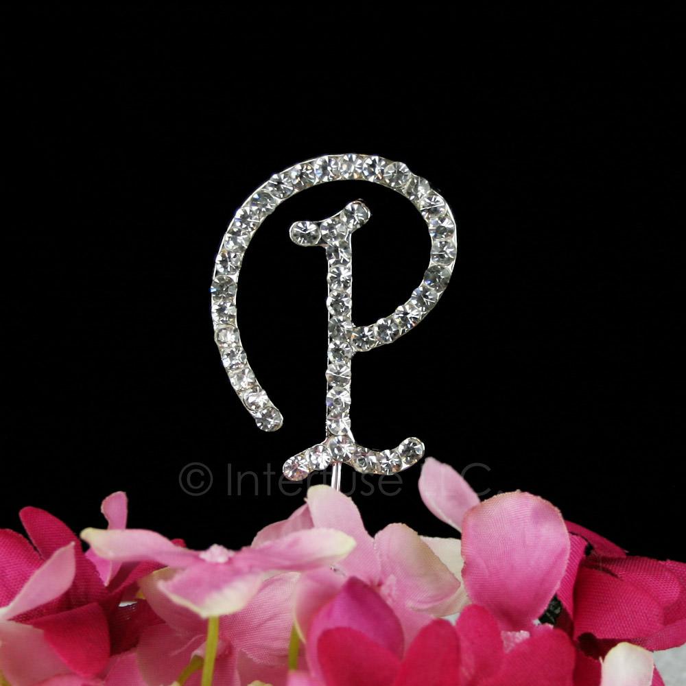 Rhinestone P Cake Topper - 2 Inch Monogram Letter